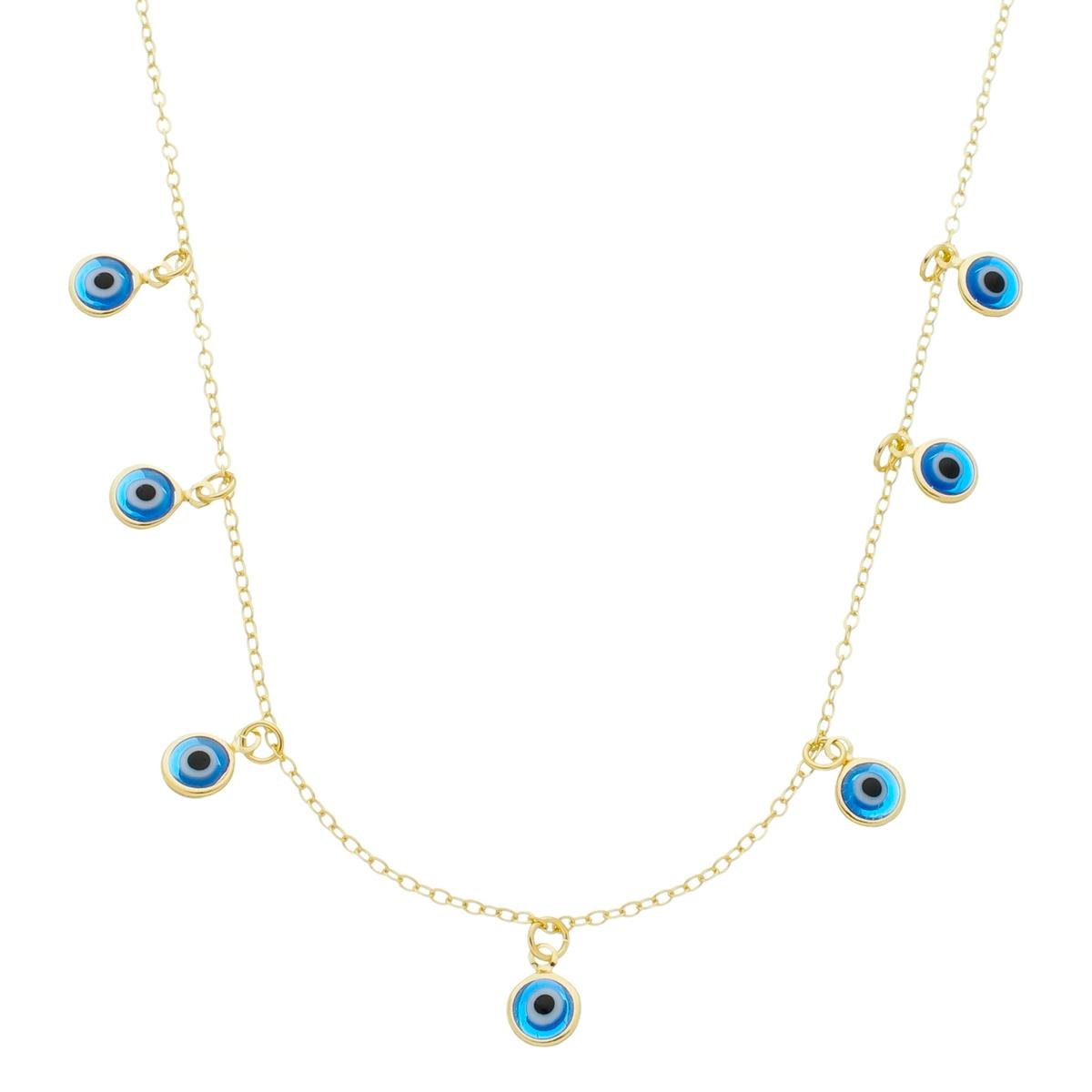 COLAR BANHADO A OURO LONGO ELO CADEADINHO OLHO GREGO